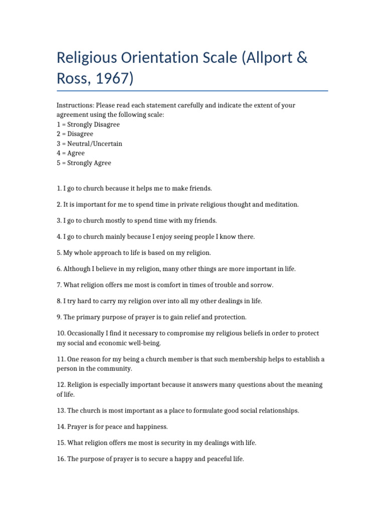 Allport & Ross Religious Orientation Scale | PDF