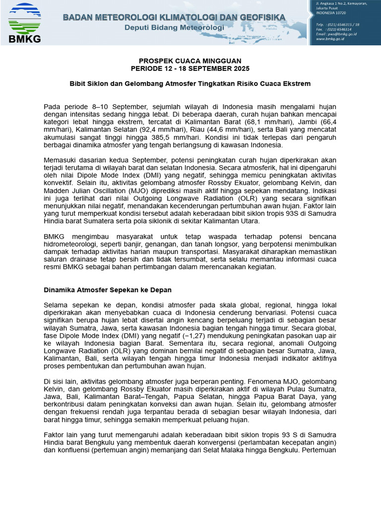 Update Prospek Cuaca 11 September 2025 | PDF