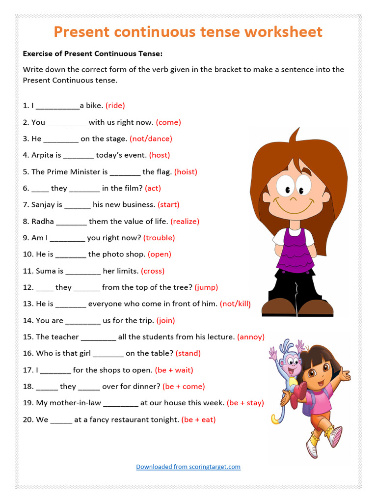 Present Continuous Tense Worksheet | PDF