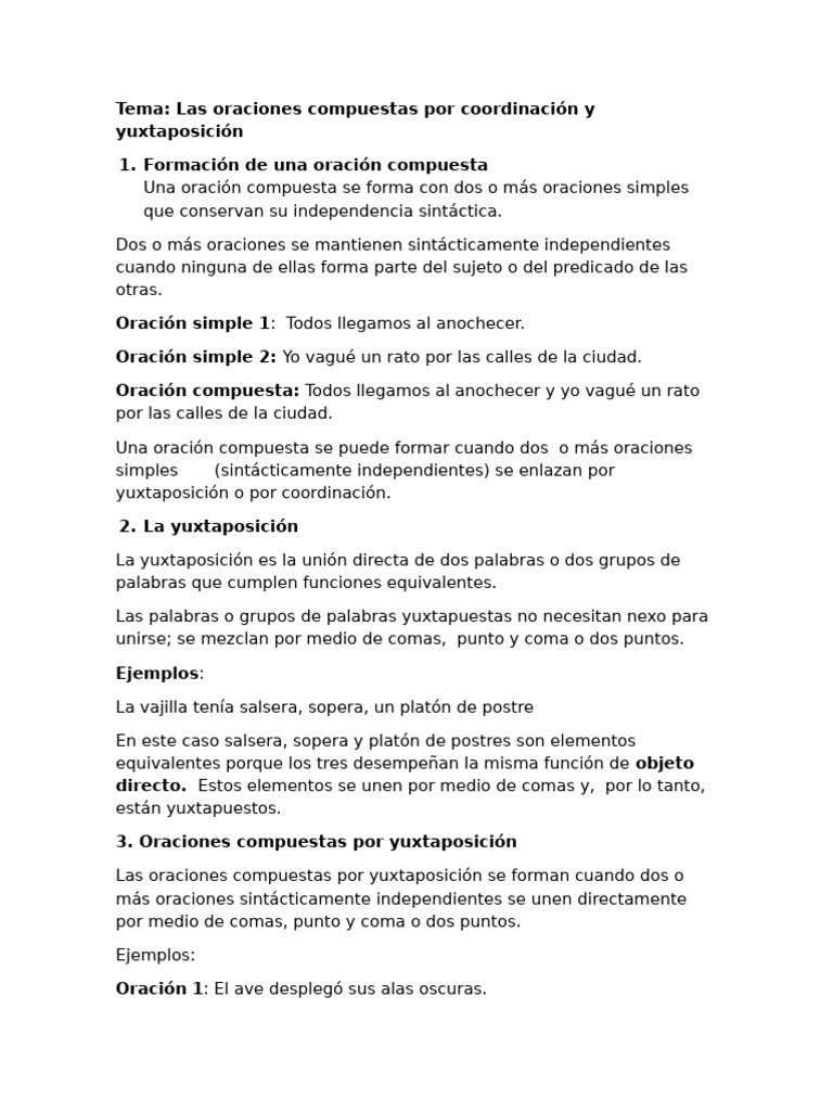 La Oración Compuesta | PDF | Oración (Lingüística) | Semántica