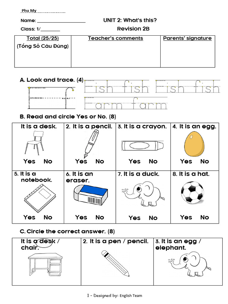 Grade 1 Review Unit 2B | PDF
