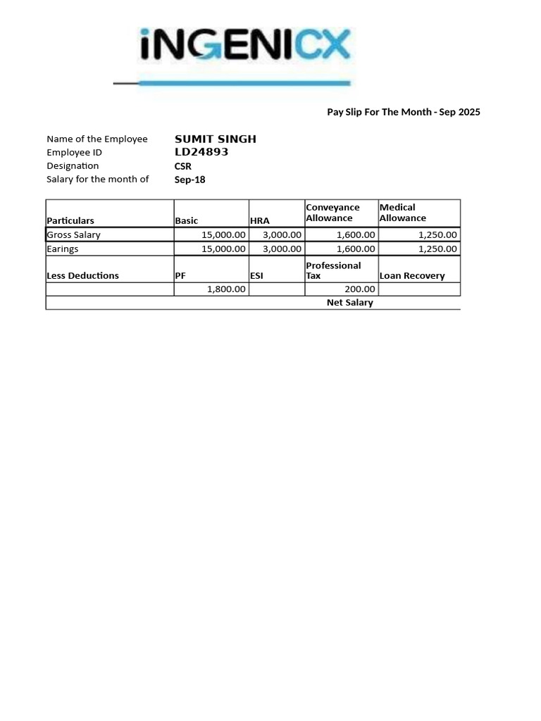 Employee Pay Slip for September 2025 | PDF