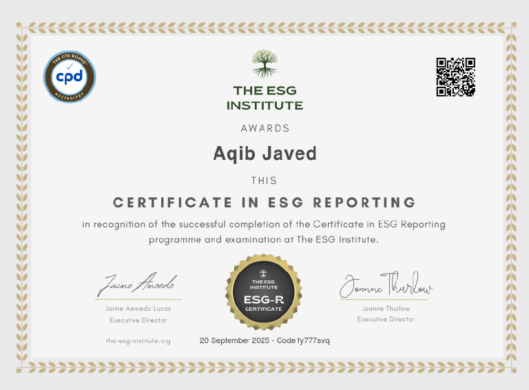 Certificate of Completion For Certificate in Esg Reporting | PDF