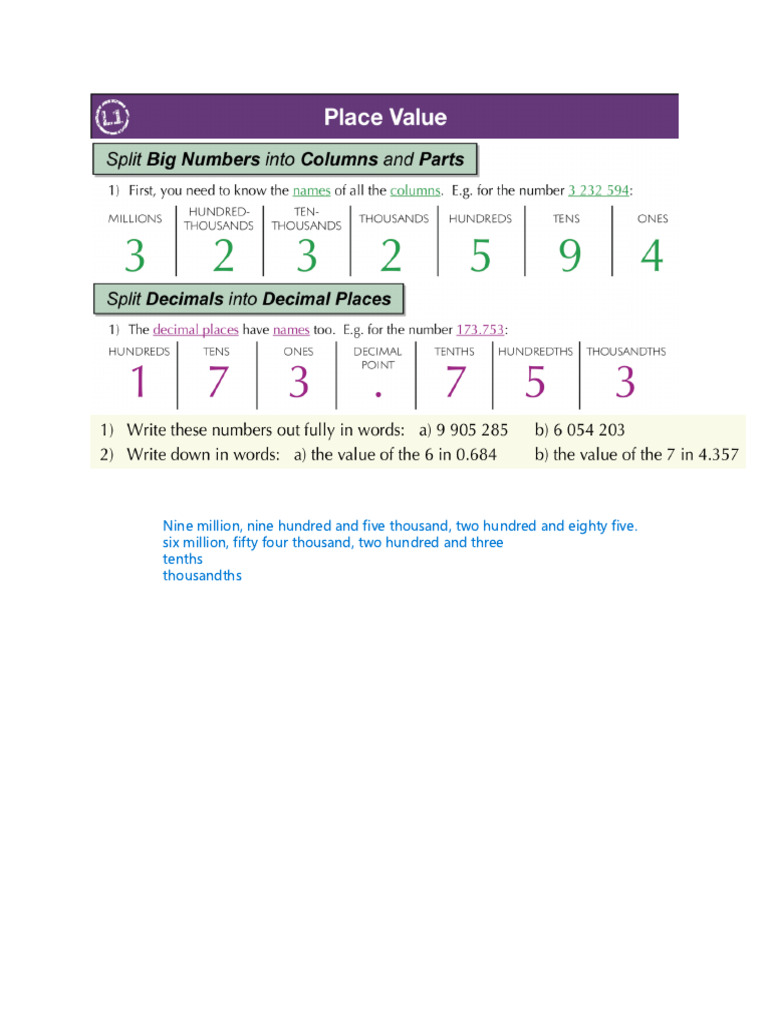 02 Place Value, Multiplying and Divide | PDF