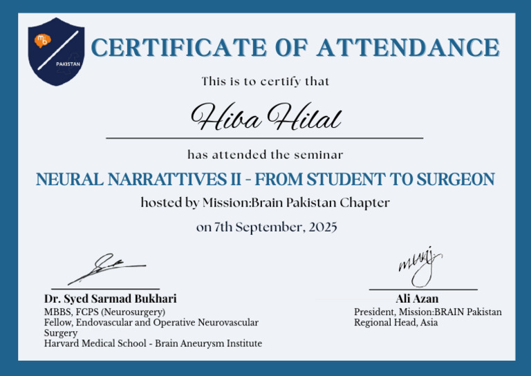 Attendance Certificate for Hiba Hilal | PDF