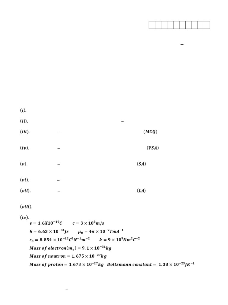 CBSE Grade 12 Physics QP Term 1 Examination Model Paper | PDF ...