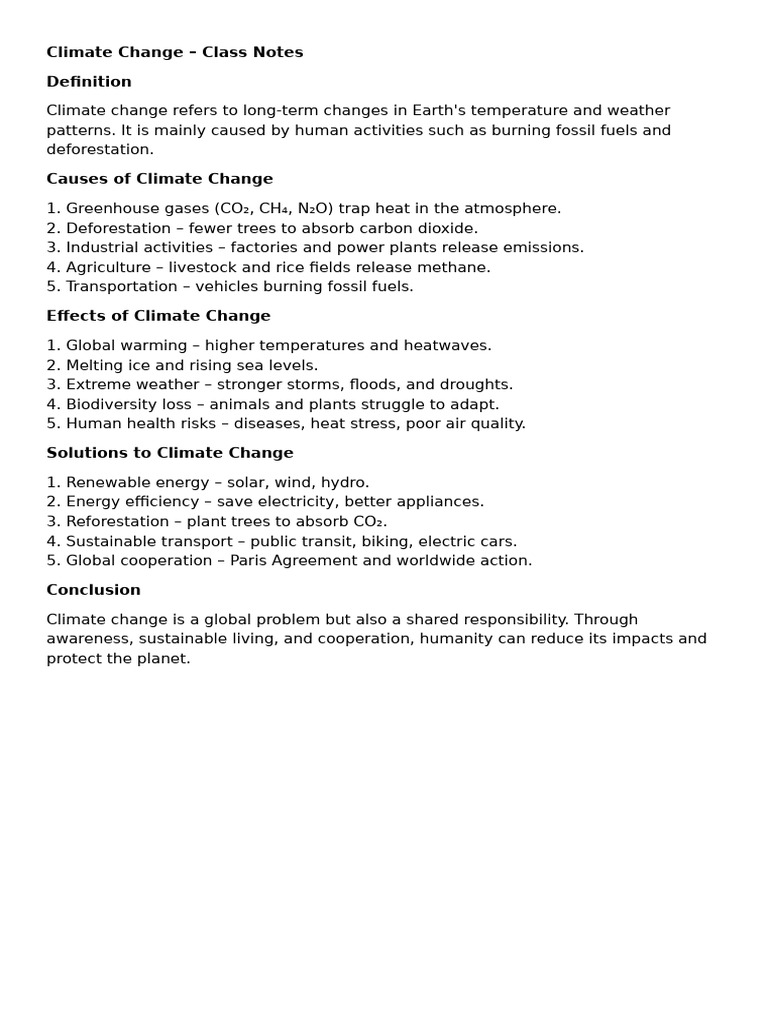 Climate Change Class Notes Pdf