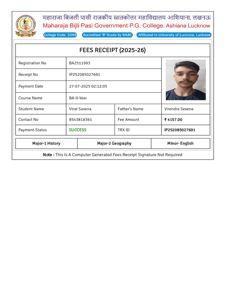 Fees Receipt 2 Yr | PDF