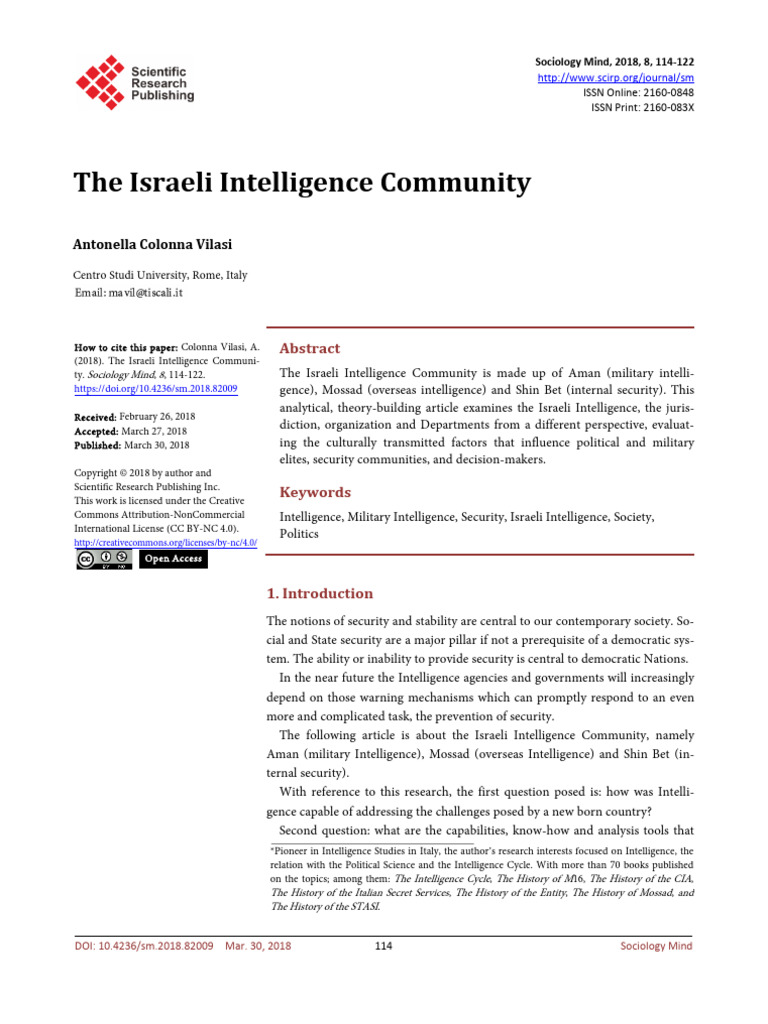 《the Israeli Intelligence Community》2018-9 | PDF | Shin Bet | Mossad