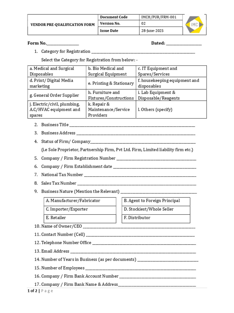 Vendor Pre-Qualification Form | PDF | Business