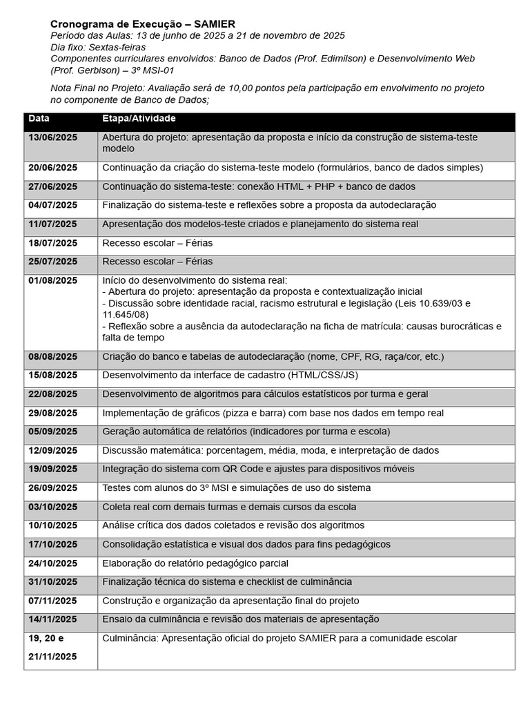 Cronograma de Execução SAMIER | PDF | Informática
