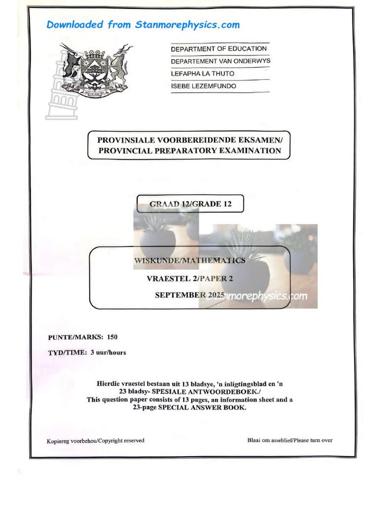 NC Maths Grade 12 September 2025 P2 and Memo | PDF