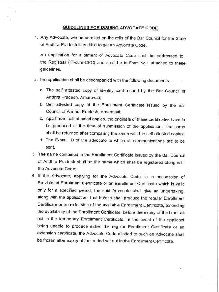 032 Guidelines For Issuing Advocate Code | PDF