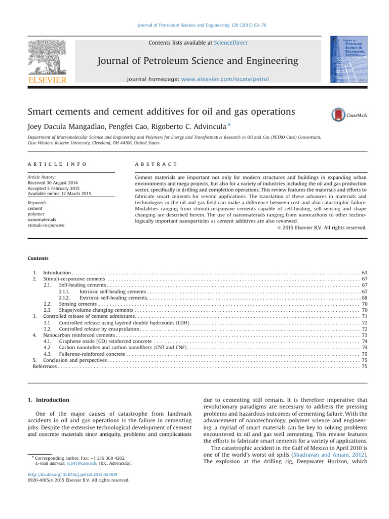 Smart Cements for Oil and Gas Applications | PDF | Concrete | Cement