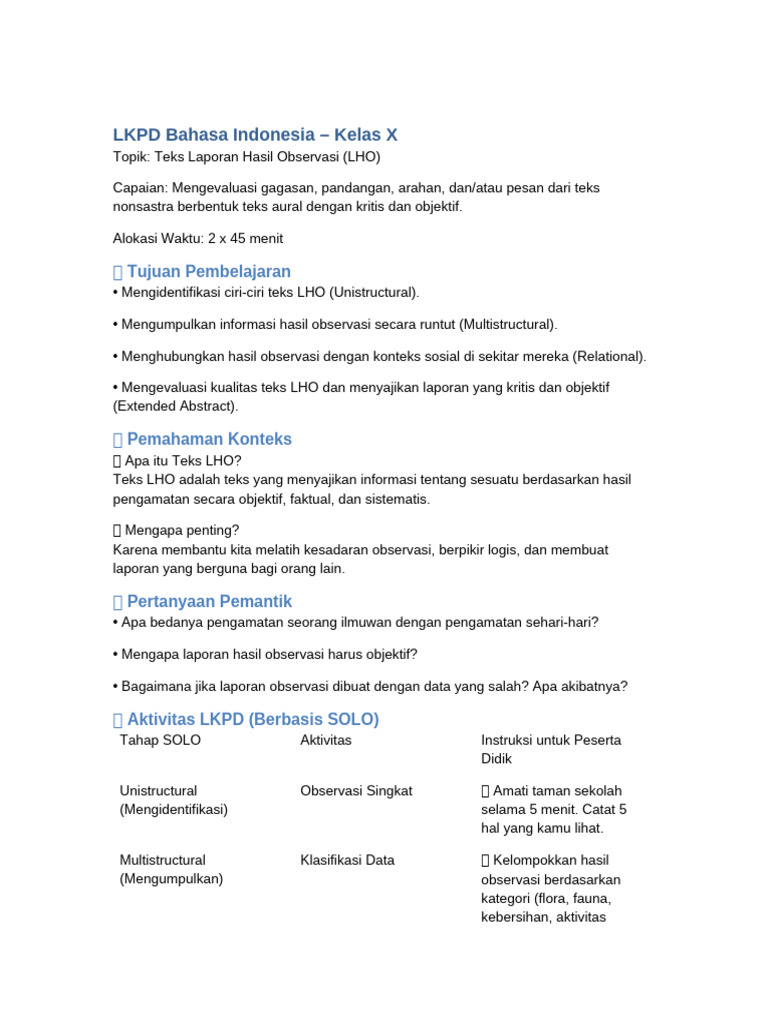 LKPD Teks LHO KelasX Lengkap | PDF