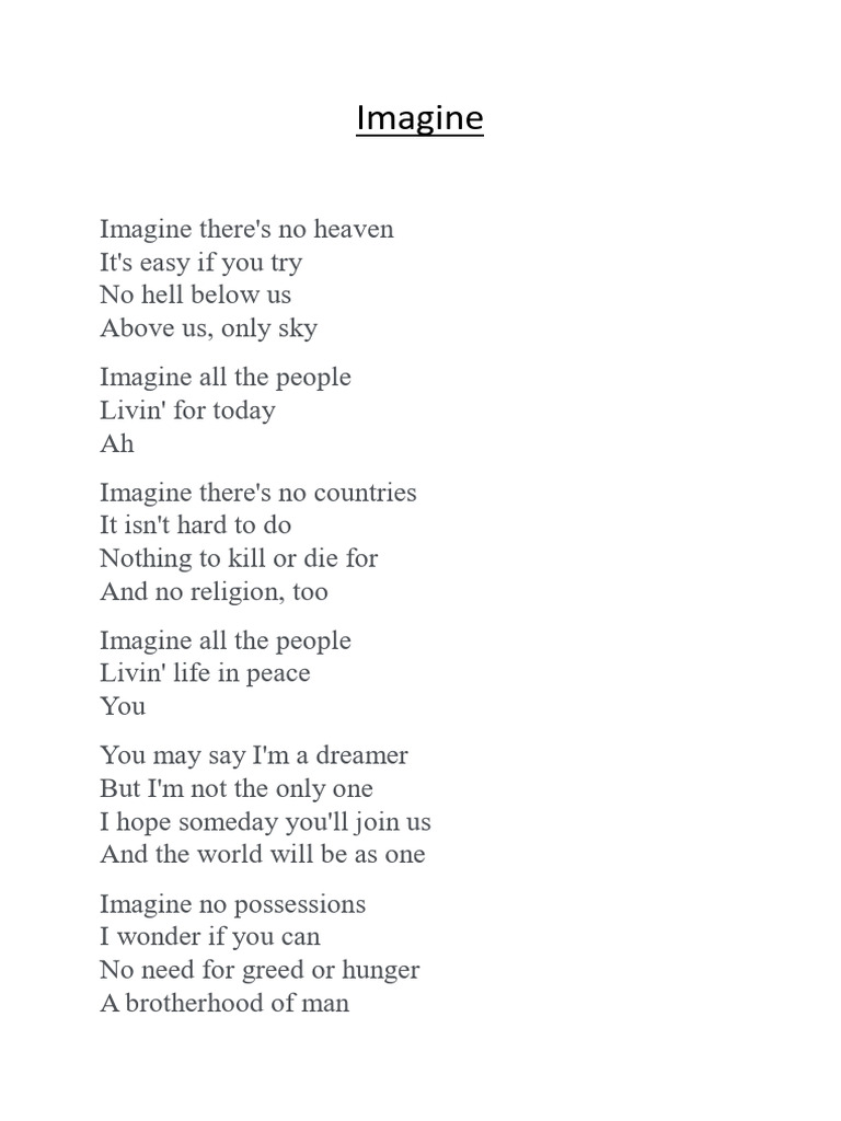 Lyrics to "Imagine" by John Lennon | PDF