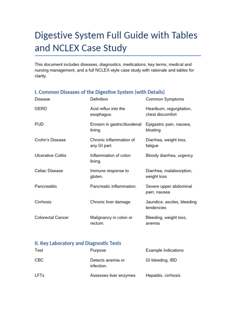 Digestive System Expanded With Tables and Case Study | PDF ...