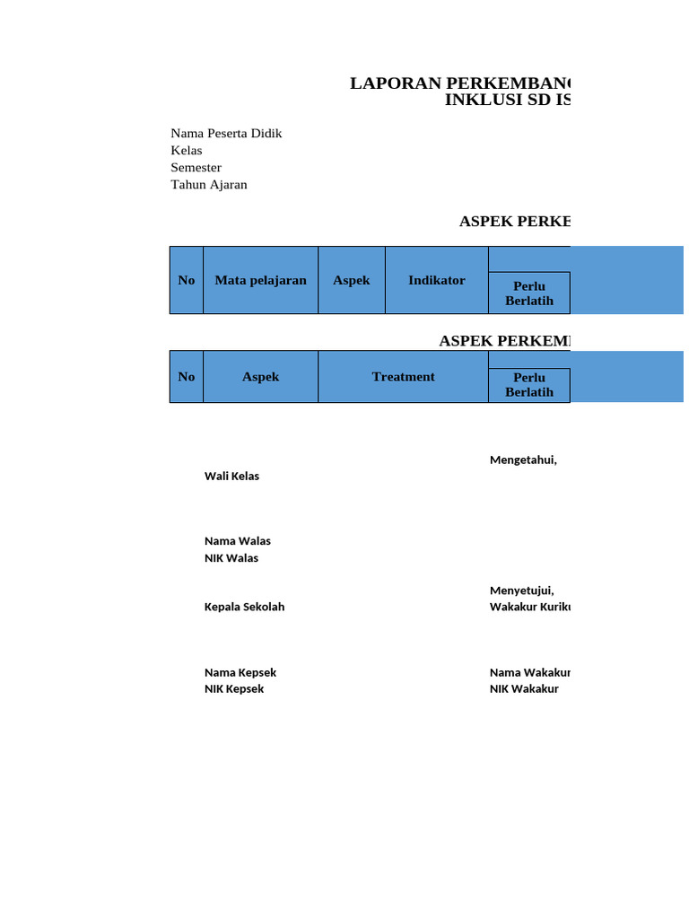 Format Rapor Inklusi 2024-2025 | PDF