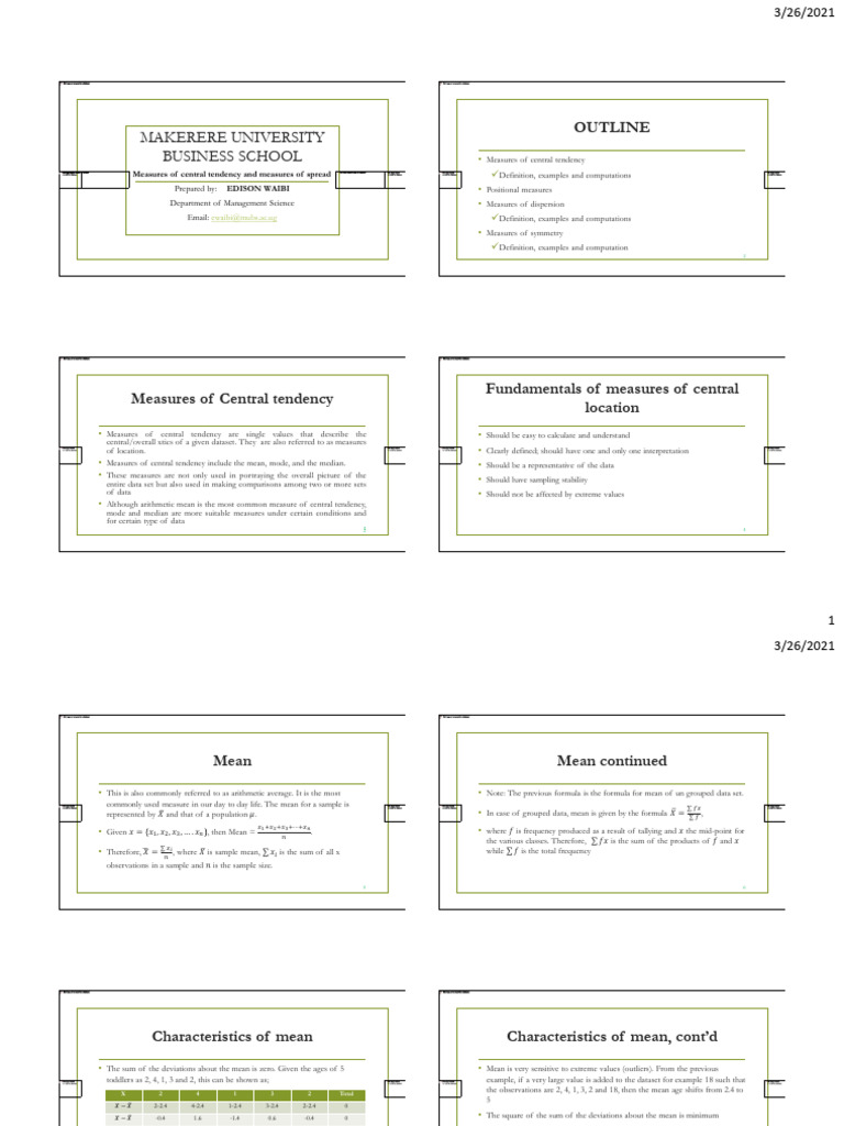 Topic 4&5 Central Tendency & Variation Bstat | PDF | Quartile | Mode (Statistics)