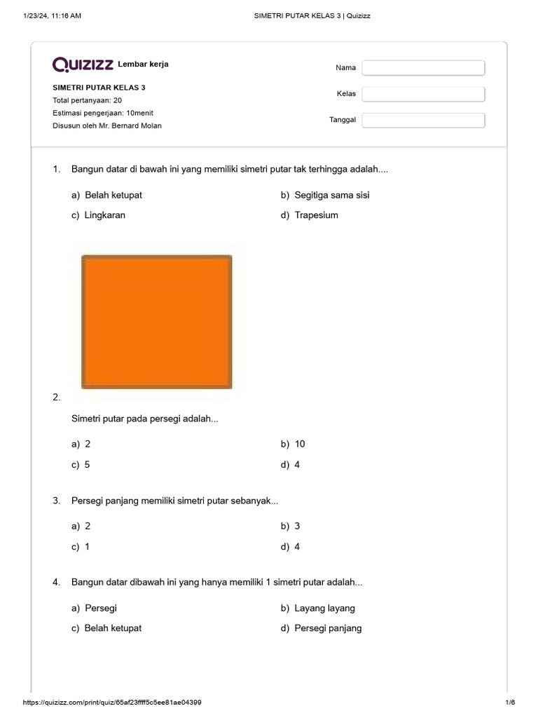 Simetri Putar pada Bangun Datar Kelas 3 | PDF
