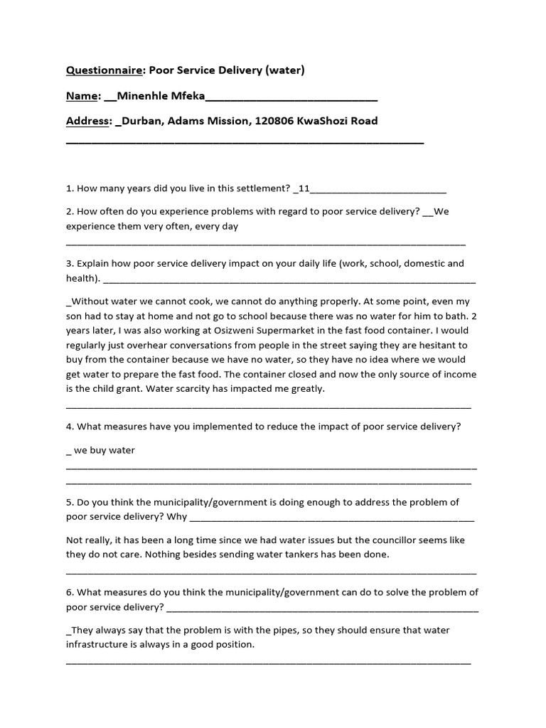 Impact of Poor Water Service Delivery | PDF