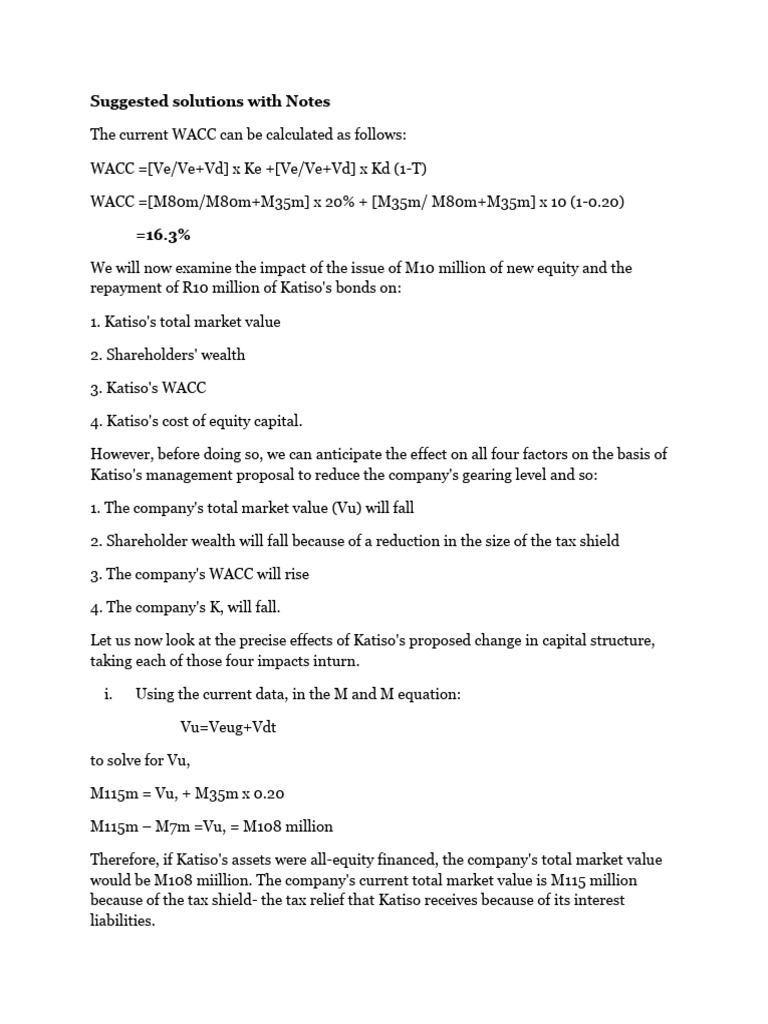 Answers To M and M Capital Structure Questions - Class Discussion | PDF ...