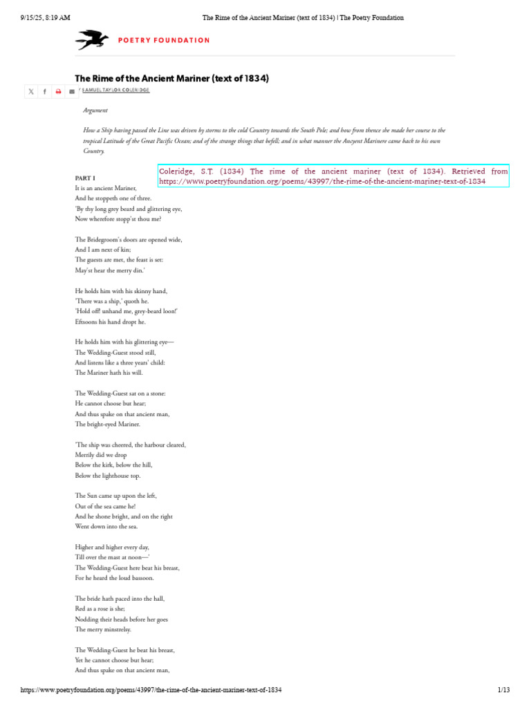The Rime of The Ancient Mariner (Text of 1834) - The Poetry Foundation ...