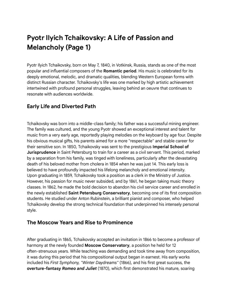 Biography of Tchaikovsky | PDF | Pyotr Ilyich Tchaikovsky | Musical ...