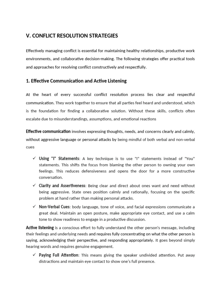 V. Conflict Resolution Strategies | PDF | Mediation | Negotiation