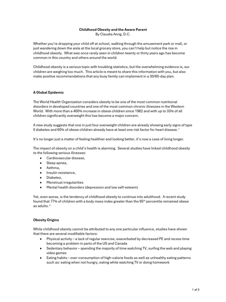 Combating Childhood Obesity: A Parent's Guide | PDF | Obesity ...
