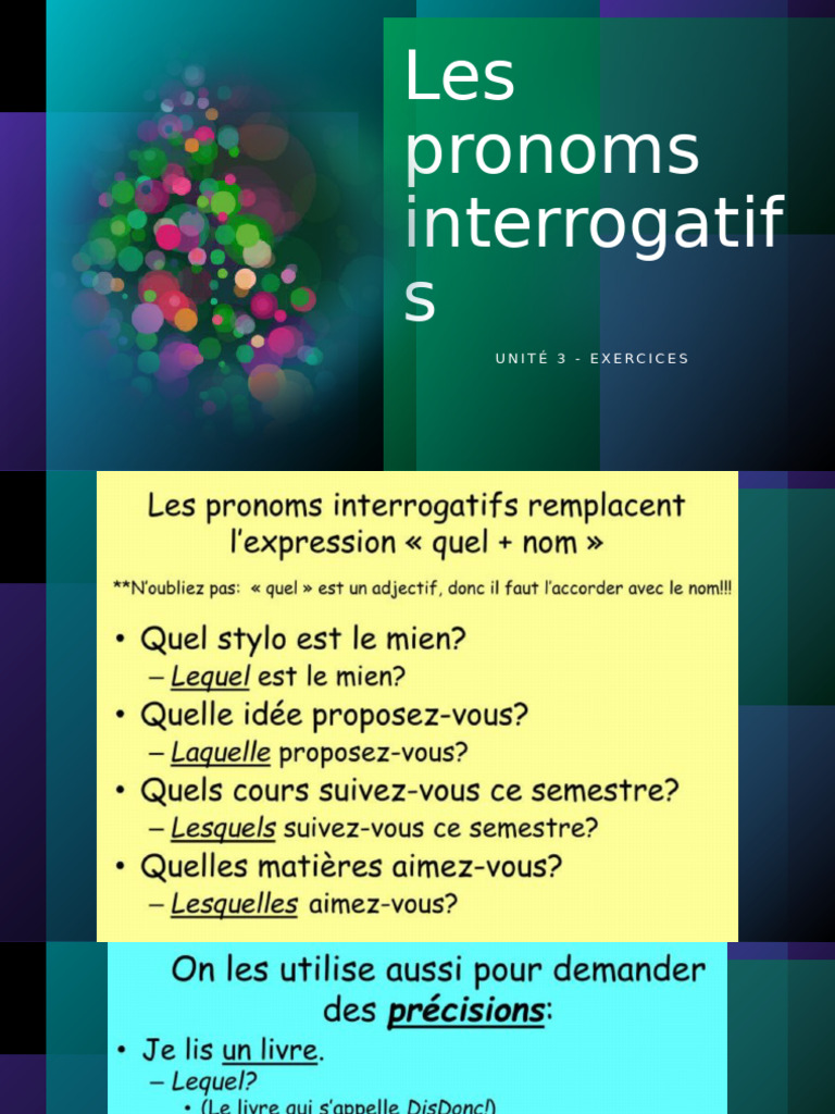 Exercices sur les pronoms interrogatifs | PDF
