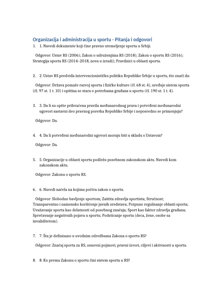Pitanja Odgovori Sport | PDF