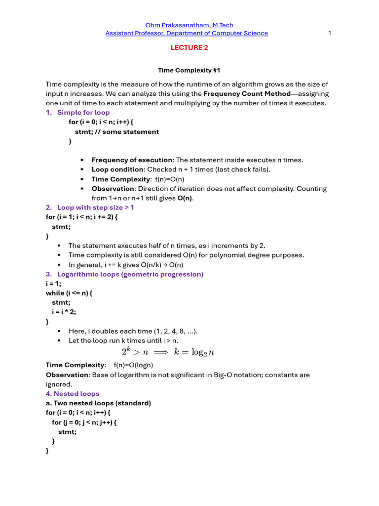 LECTURE 2 - Ii) - Time Complexity #1 | PDF | Time Complexity | Multiplication