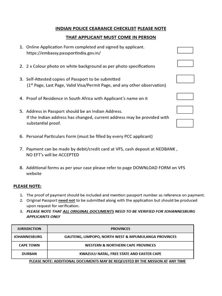 Indian Police Clearance Checklist | PDF