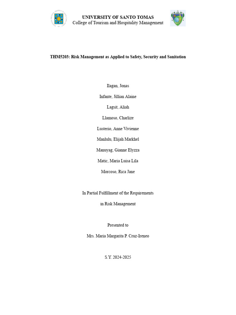 Group 3 PeTa 3 Risk Management Plan For Safety and Security | PDF ...