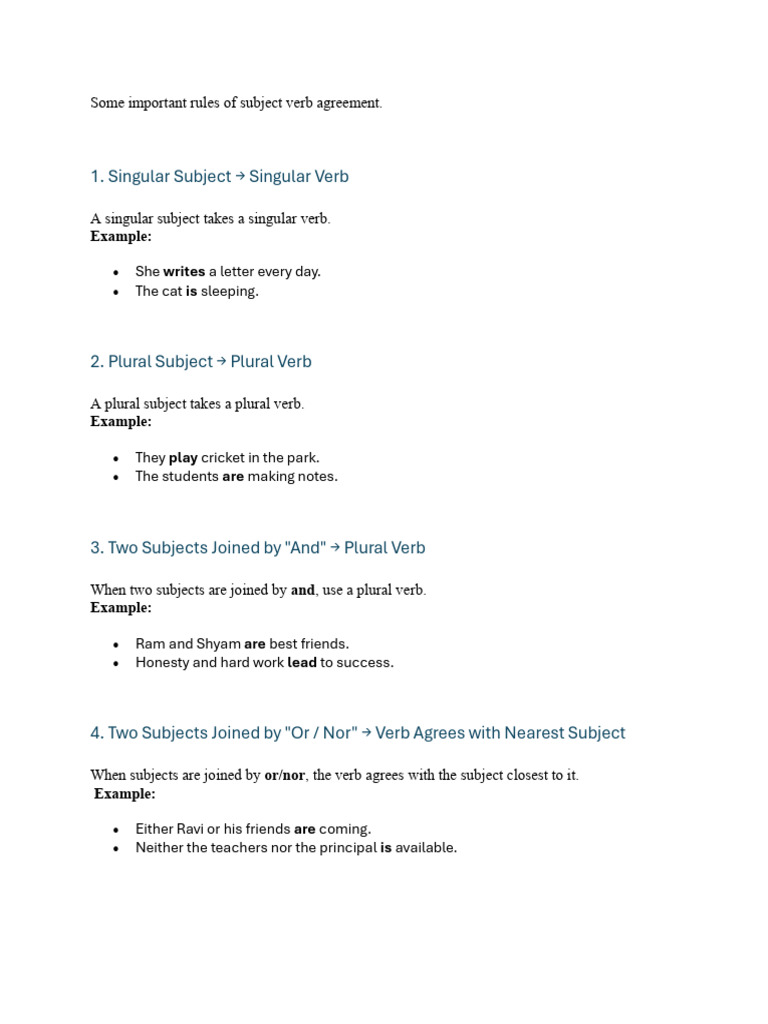 Some Rules of Subject Verb Agreement | PDF | Grammatical Number | Plural