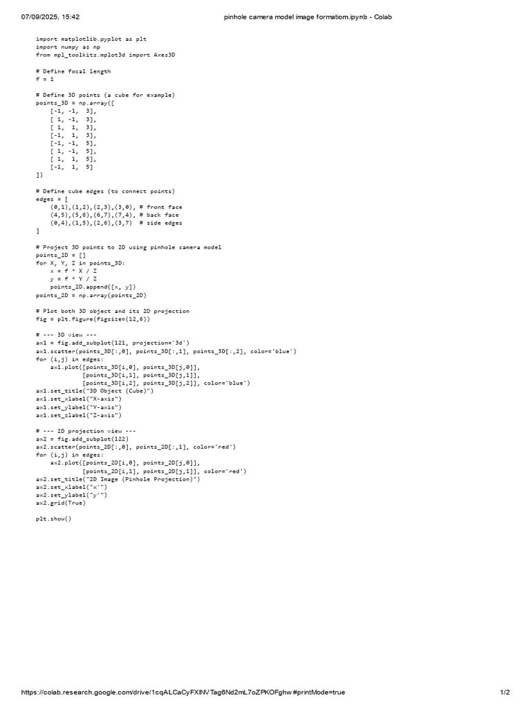 Pinhole Camera Model Image Formatiom - Ipynb - Colab | PDF