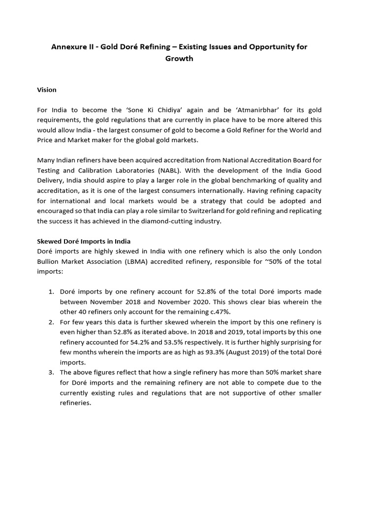 Annexure II - Gold Doré Refining - Existing Issues and Opportunity For Growth Report - 08022022 ...