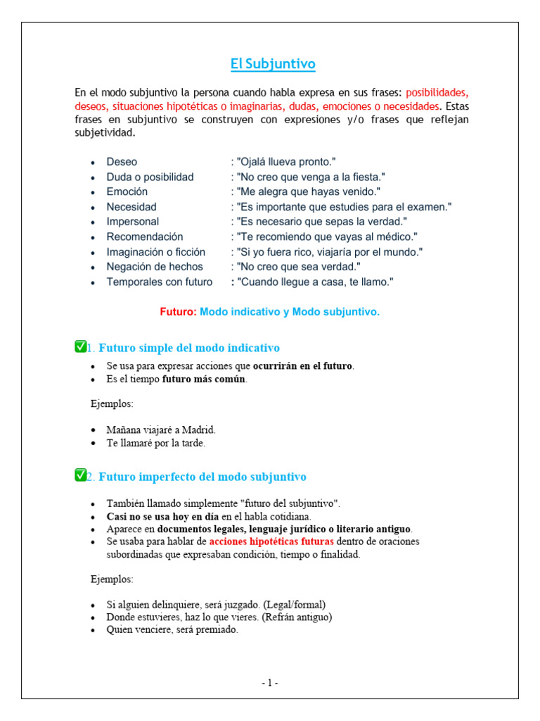 El Subjuntivo - Futuro - Ejercicios | PDF | Verbo | Sintaxis