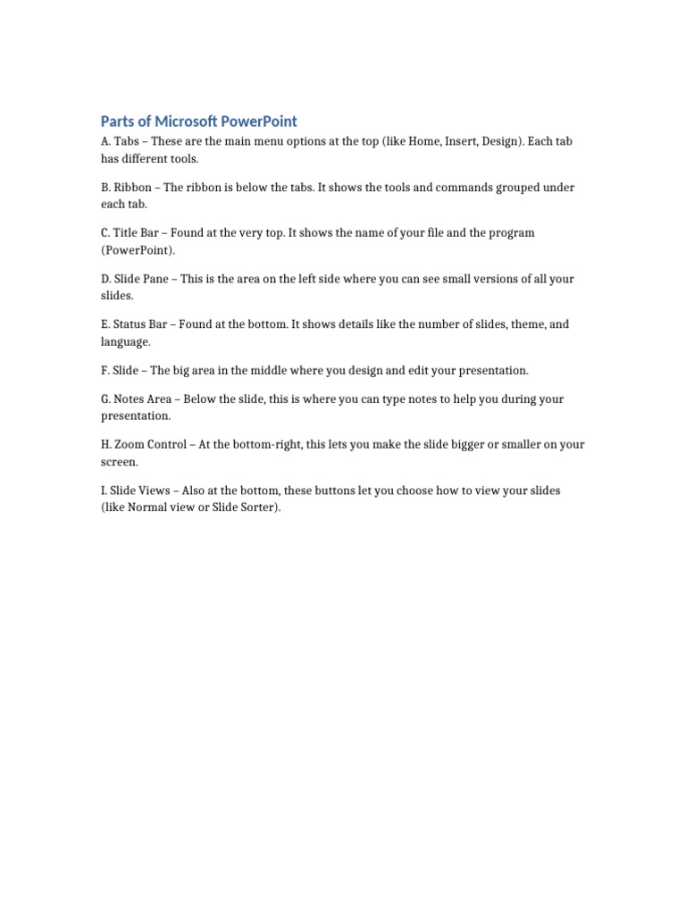 Parts of Microsoft PowerPoint | PDF