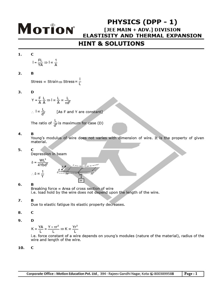 JEE Physics Solutions: Elasticity & Thermal Expansion | PDF ...