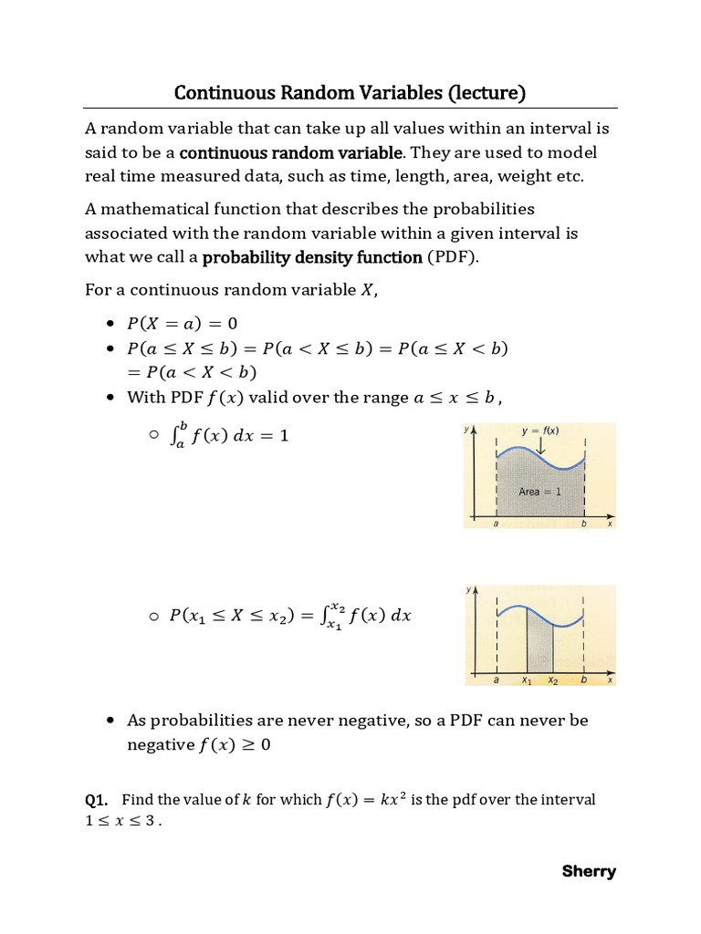 1 - Continuous Random Variables (Lecture) | PDF | Random Variable ...