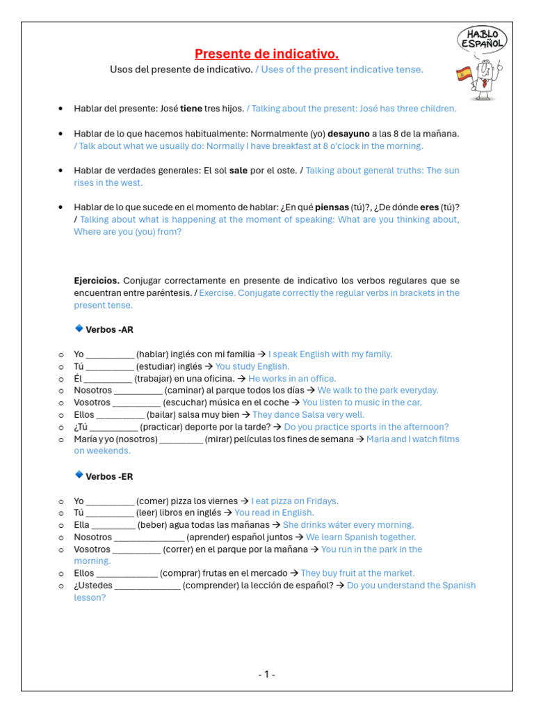 Presente de Indicativo e Irregulares - Ejercicios | PDF | Lingüística ...