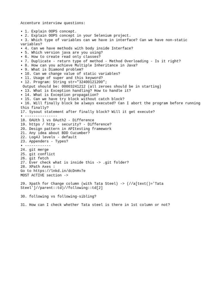 Accenture Interview Questions | PDF