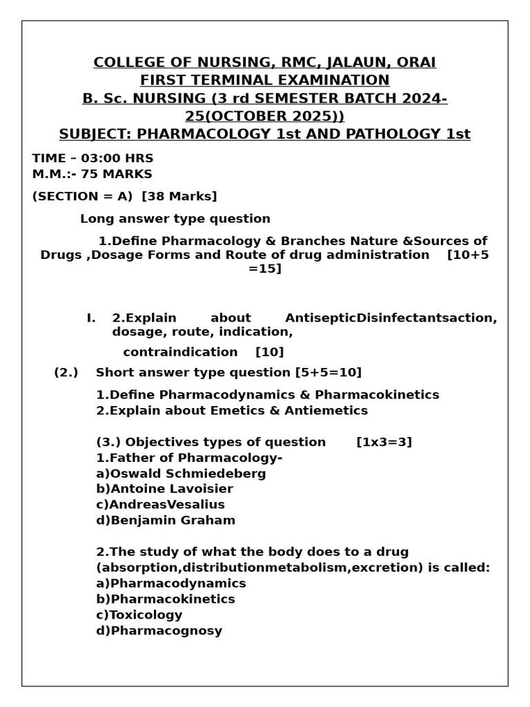 Exam Paper Pharma and Patho | PDF | Respiratory Diseases | Medical Specialties