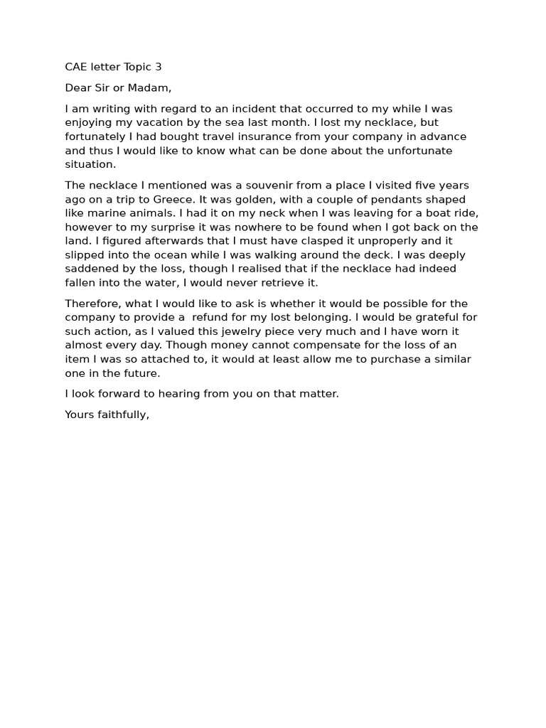CAE Letter Topic 3 | PDF