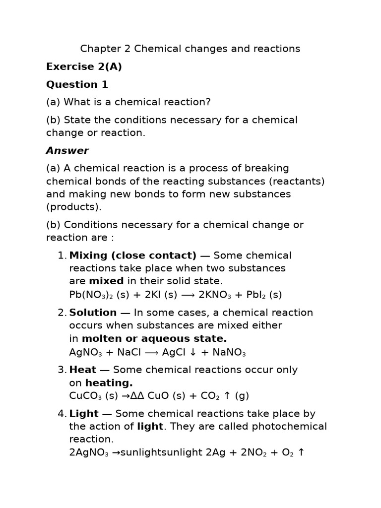 Chapter 2 Chemical Changes and Reactions (Printout) | PDF | Chemical ...
