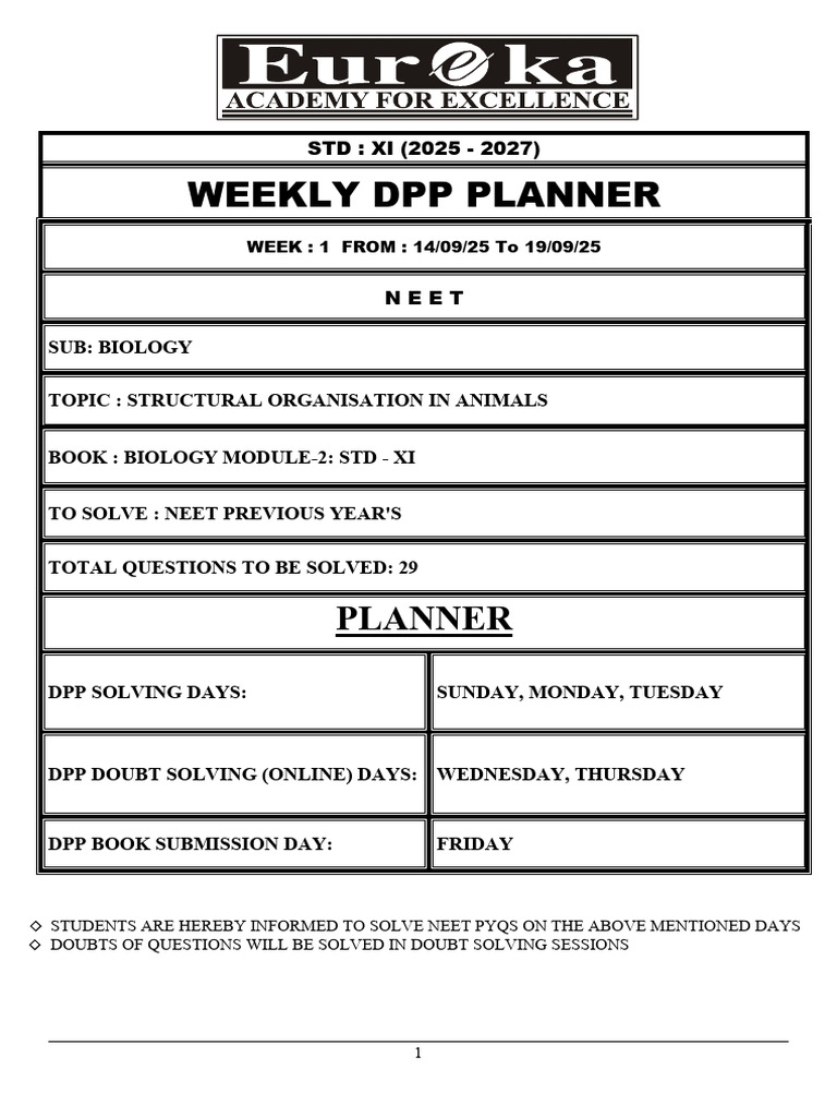 Weekly DPP Planner for NEET Biology | PDF