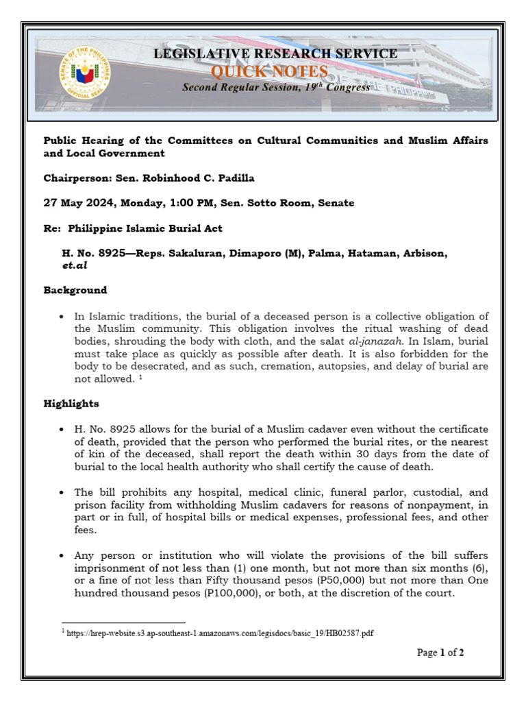 Comm On Cultural Communities-Muslim Burial Rites-27 May 2024 | PDF ...