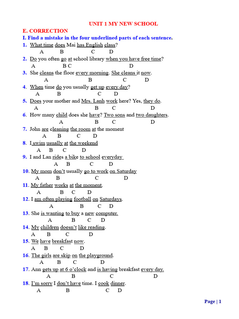 English Grammar Correction Exercises | PDF